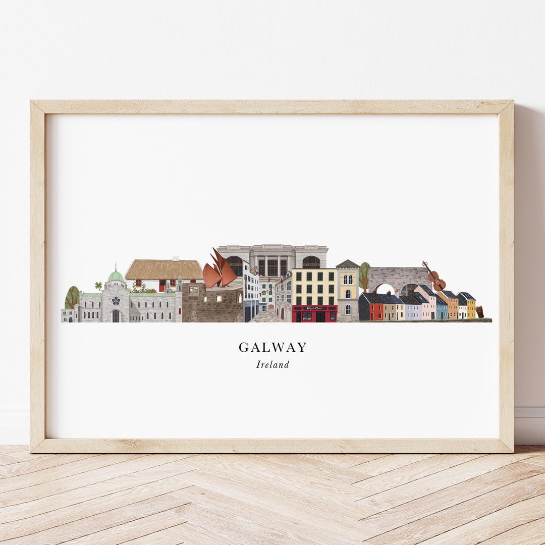 Galway Skyline Print, Hand Drawn Illustrated Galway Poster, Colourful ...