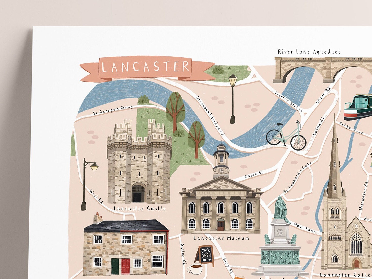 Lancaster Map Illustrated Map of Lancaster Lancaster Print - Etsy UK