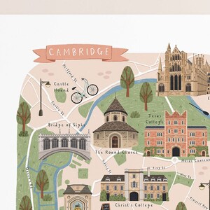 Cambridge Map, Cambridge Illustrated Map, Cambridge University Poster ...