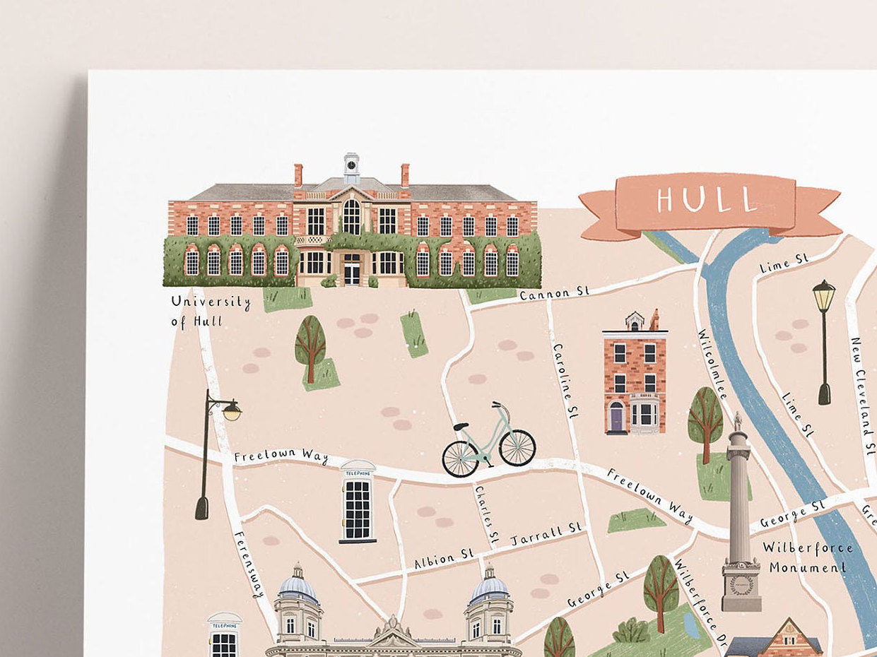 Hull Map, Illustrated Map of Hull, Hull Poster, Hull Print, Hull Art ...
