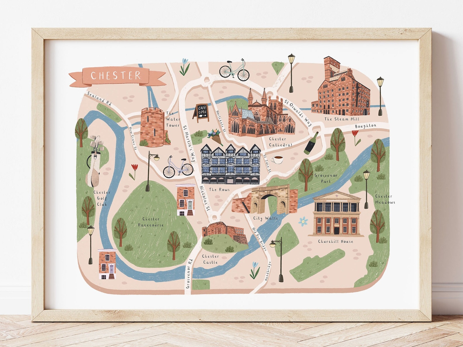 Chester Map Illustrated Map of Chester Chester Poster - Etsy UK