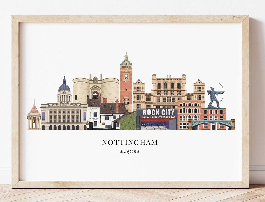 Nottingham Skyline Print, Nottingham Cityscape, Nottingham Wall Art ...