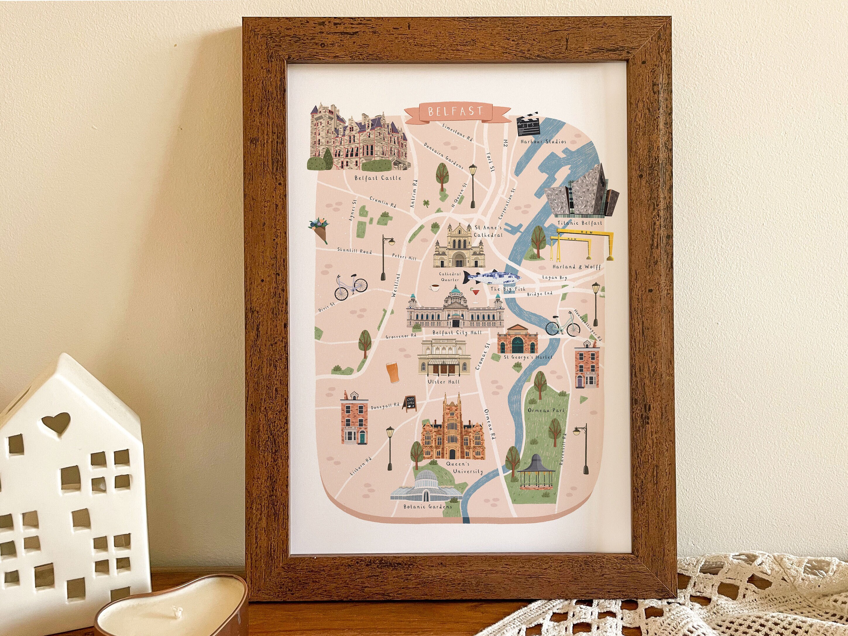 Belfast Map, Illustrated Map of Belfast, Belfast Poster, Belfast Print ...