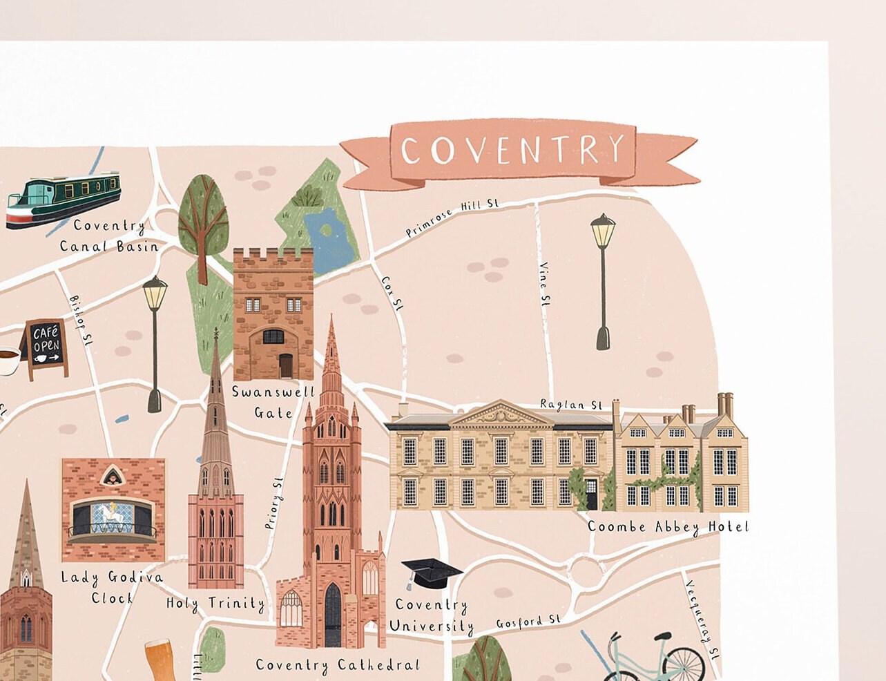 Coventry Map Illustrated Map of Coventry Coventry Print - Etsy UK