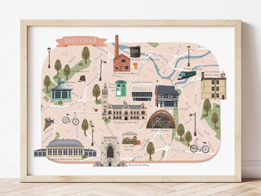 Sheffield Map, Illustrated Map of Sheffield, Sheffield Poster ...