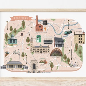 Sheffield Map, Illustrated Map of Sheffield, Sheffield Poster ...