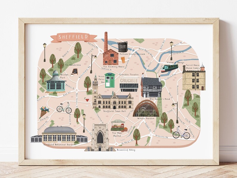 Sheffield Map Illustrated Map of Sheffield Sheffield Poster - Etsy UK