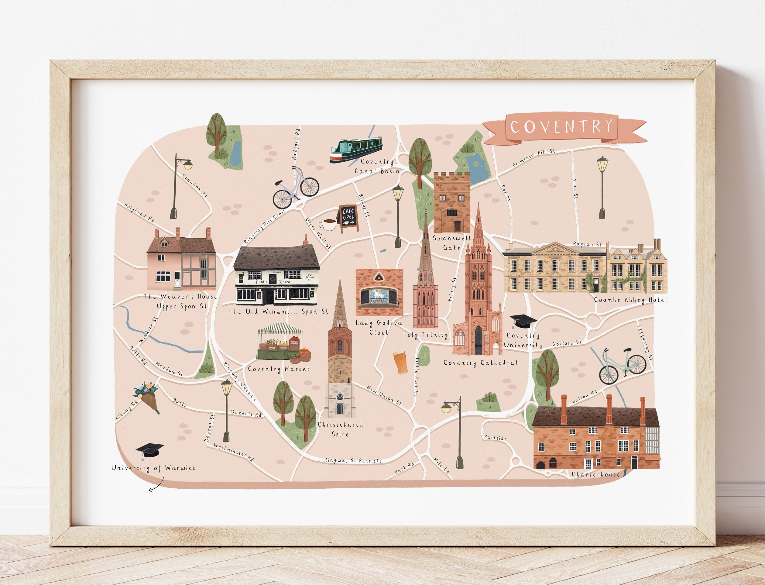 Coventry Map Illustrated Map of Coventry Coventry Print - Etsy