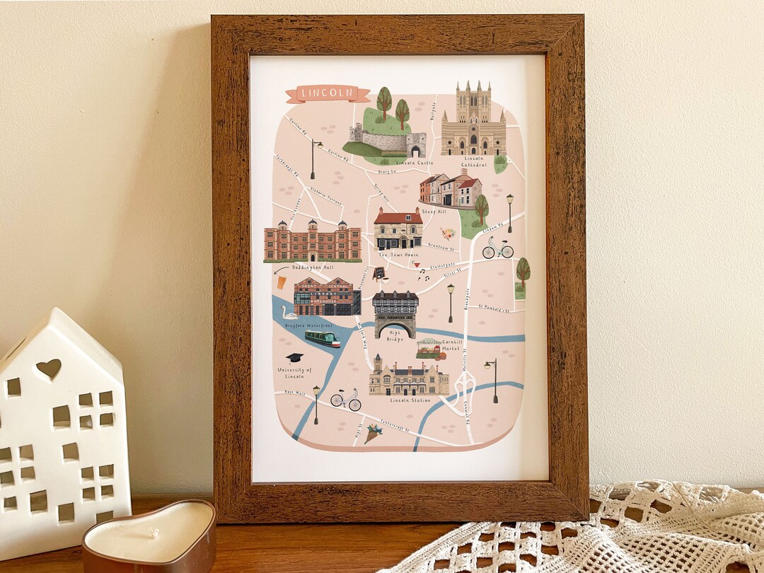 Lincoln Map, Illustrated Map of Lincoln, Lincoln Poster, Lincoln Print ...