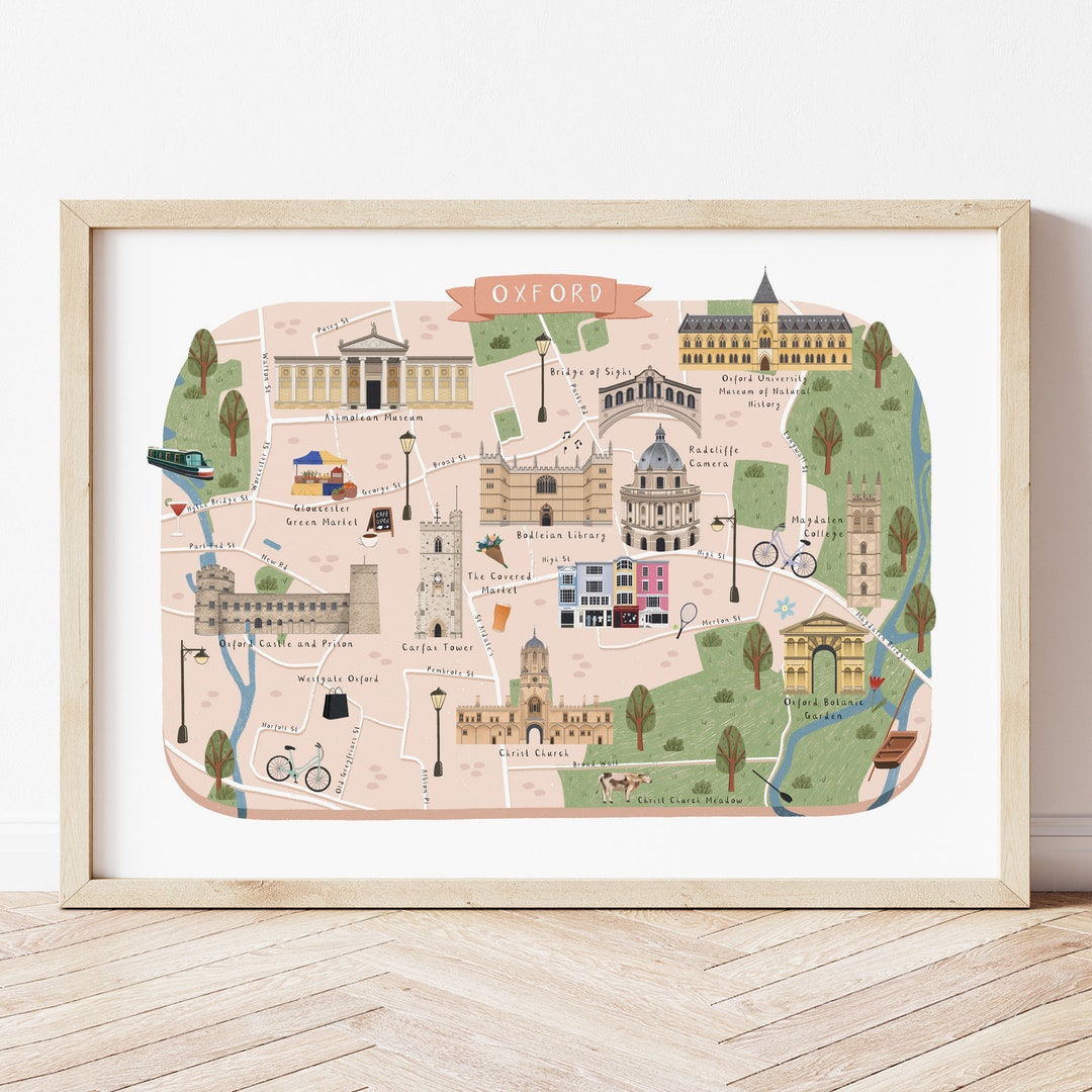 Oxford Map, Oxford Illustrated Map, Oxford University Poster, Oxford ...