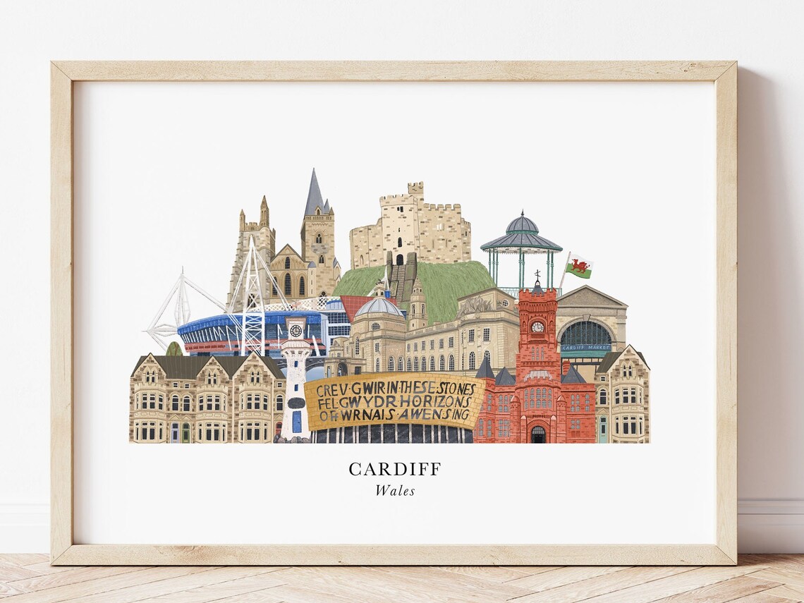 Cardiff Skyline Print Cardiff Landmarks Cardiff Cityscape - Etsy UK
