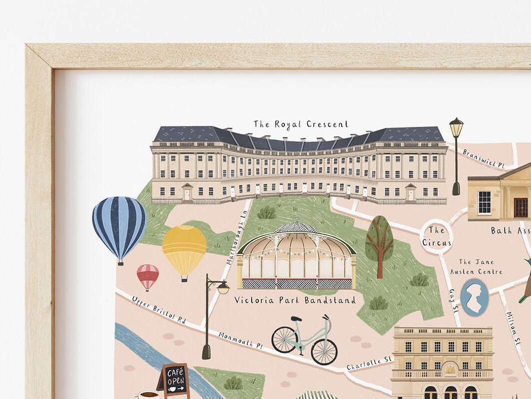 Bath Map, Illustrated Map of Bath, Bath Poster, Bath Print, Bath Art ...