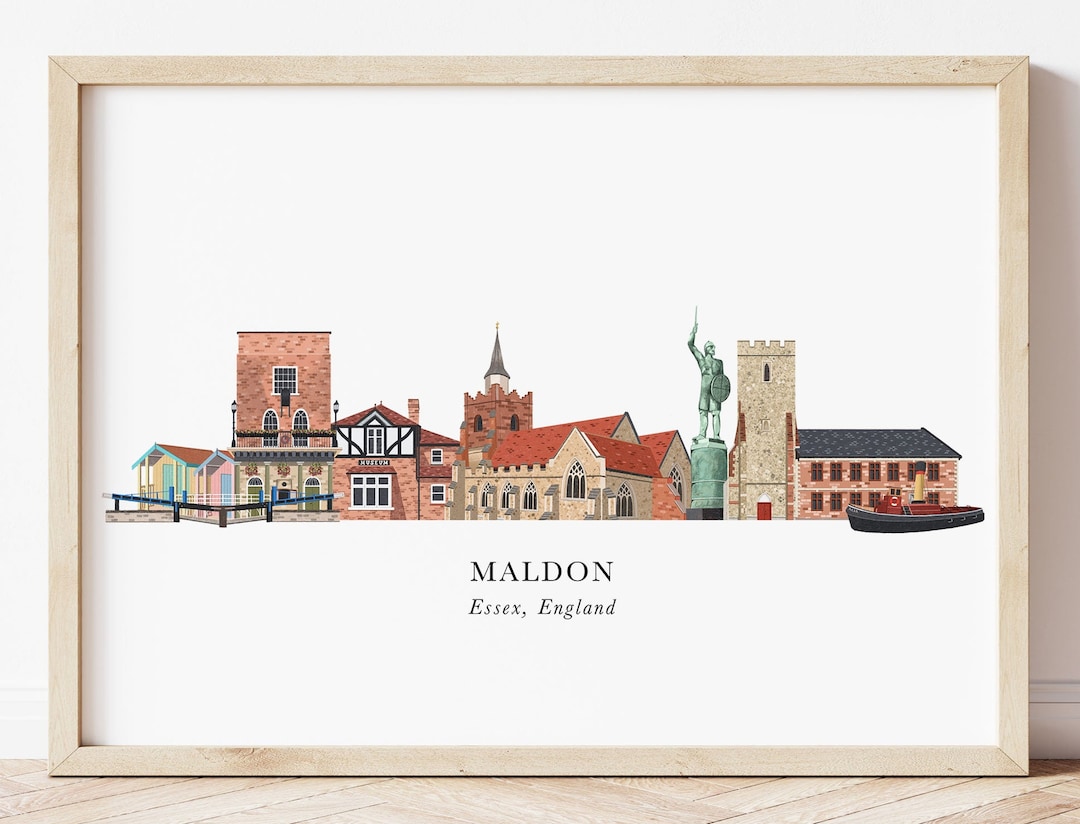 Maldon Skyline Print, Maldon Landmarks, Maldon Cityscape, Maldon Wall ...
