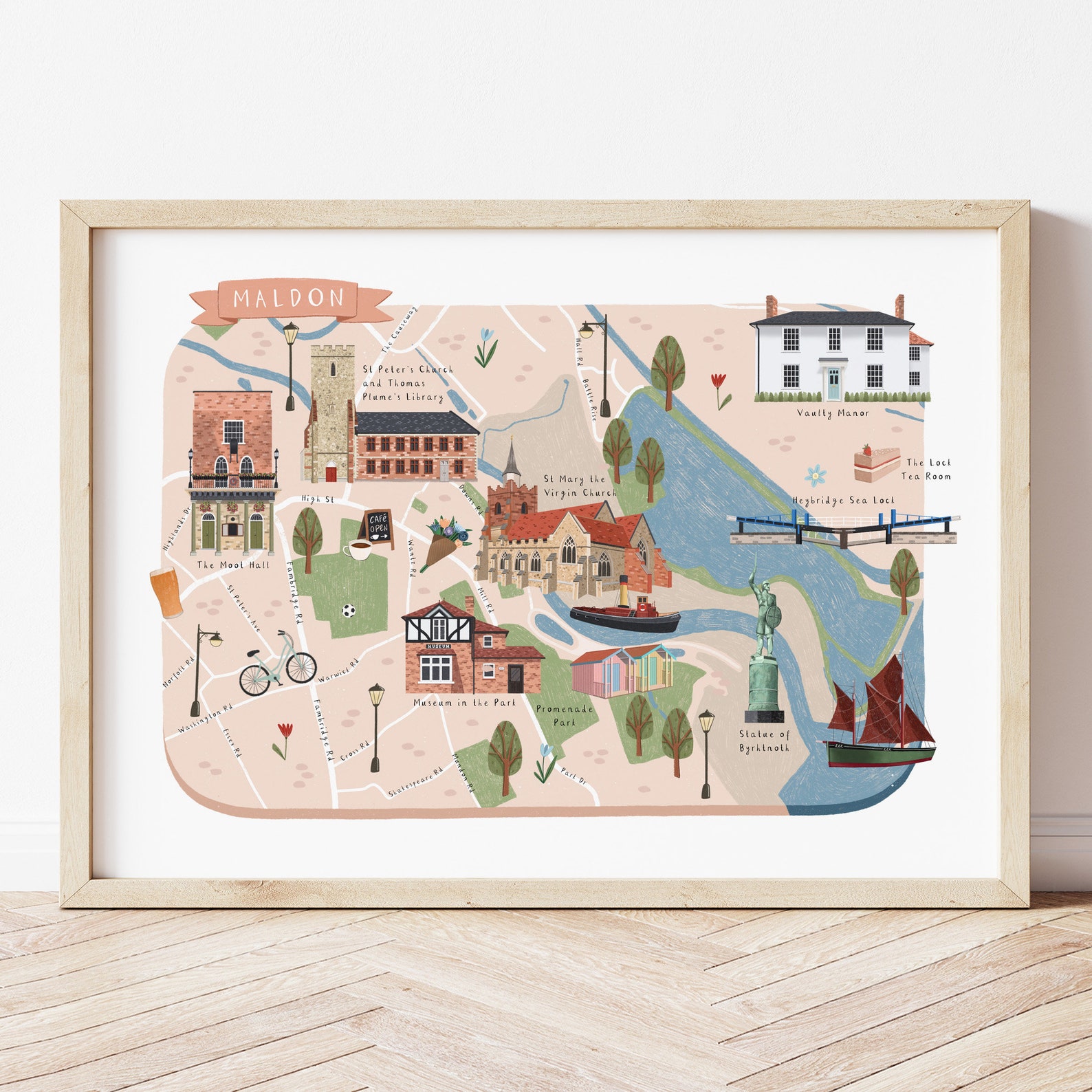 Maldon Map, Illustrated Map of Maldon, Maldon Poster, Maldon Print ...