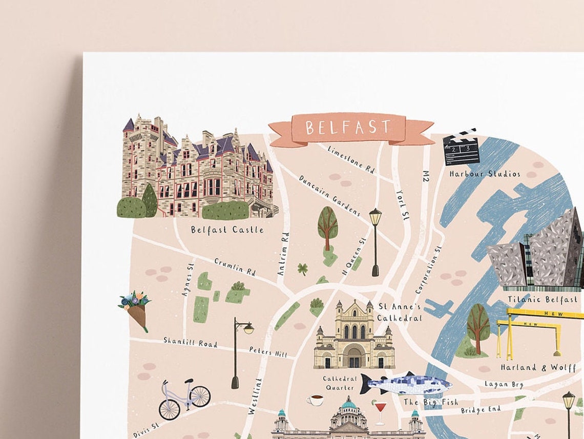 Belfast Map, Illustrated Map of Belfast, Belfast Poster, Belfast Print ...