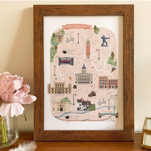 Nottingham Map, Illustrated Map of Nottingham, Nottingham Print ...