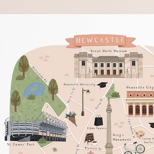 Newcastle Map, Illustrated Map of Newcastle, Newcastle Poster ...