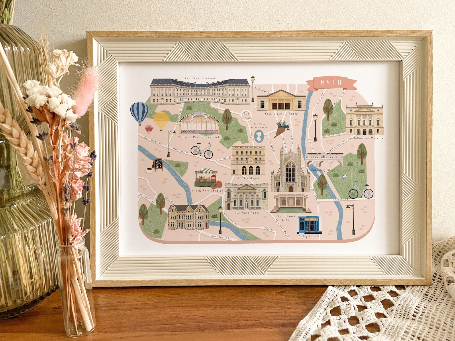 Bath Map, Illustrated Map of Bath, Bath Poster, Bath Print, Bath Art ...