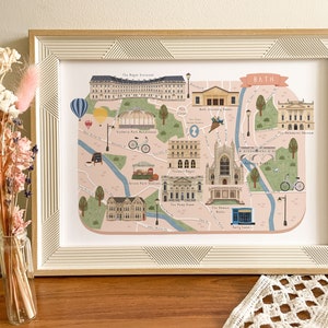 Bath Map, Illustrated Map of Bath, Bath Poster, Bath Print, Bath Art ...