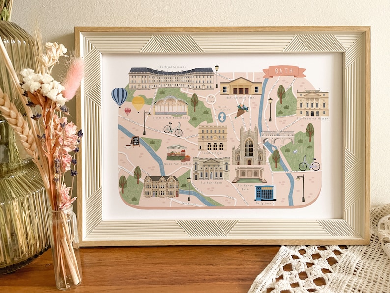 Bath Map, Illustrated Map of Bath, Bath Poster, Bath Print, Bath Art ...