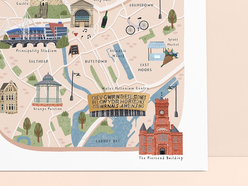 Cardiff Map Illustrated Map of Cardiff Cardiff Print - Etsy UK