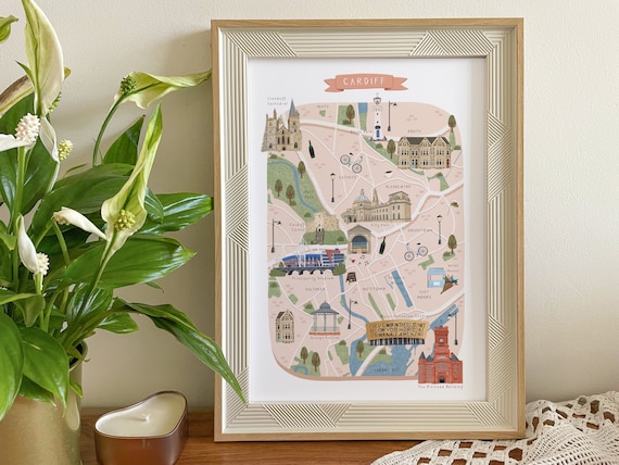 Cardiff Map Illustrated Map of Cardiff Cardiff Print - Etsy