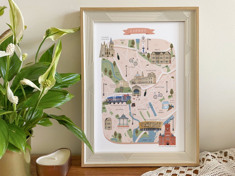 Cardiff Map Illustrated Map of Cardiff Cardiff Print - Etsy