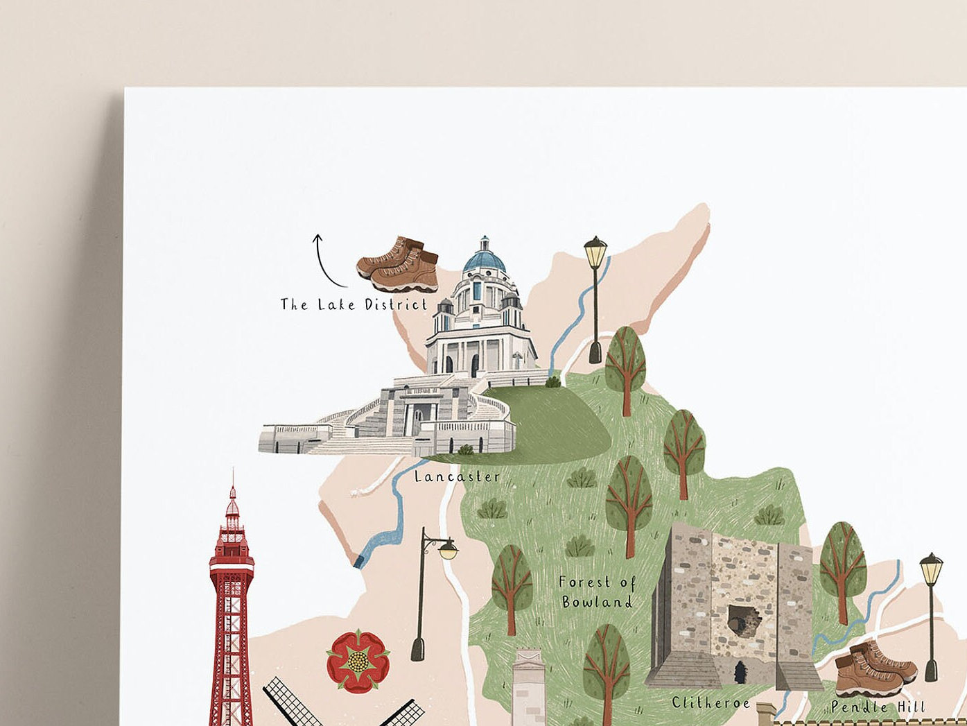Lancashire Map Illustrated Map of Lancashire Lancashire - Etsy UK