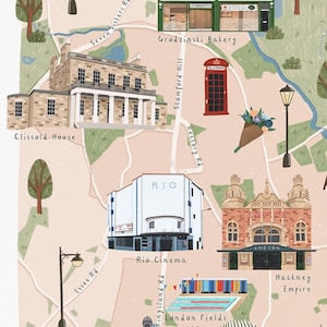Hackney Map, Illustrated Map of Hackney, Hackney Print, Hackney Art ...