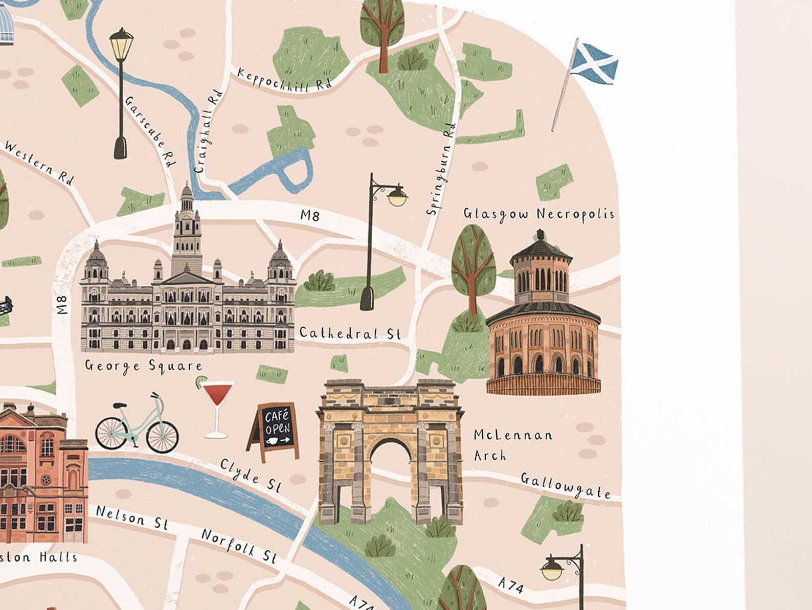 Glasgow Map Illustrated Map of Glasgow Glasgow Poster - Etsy
