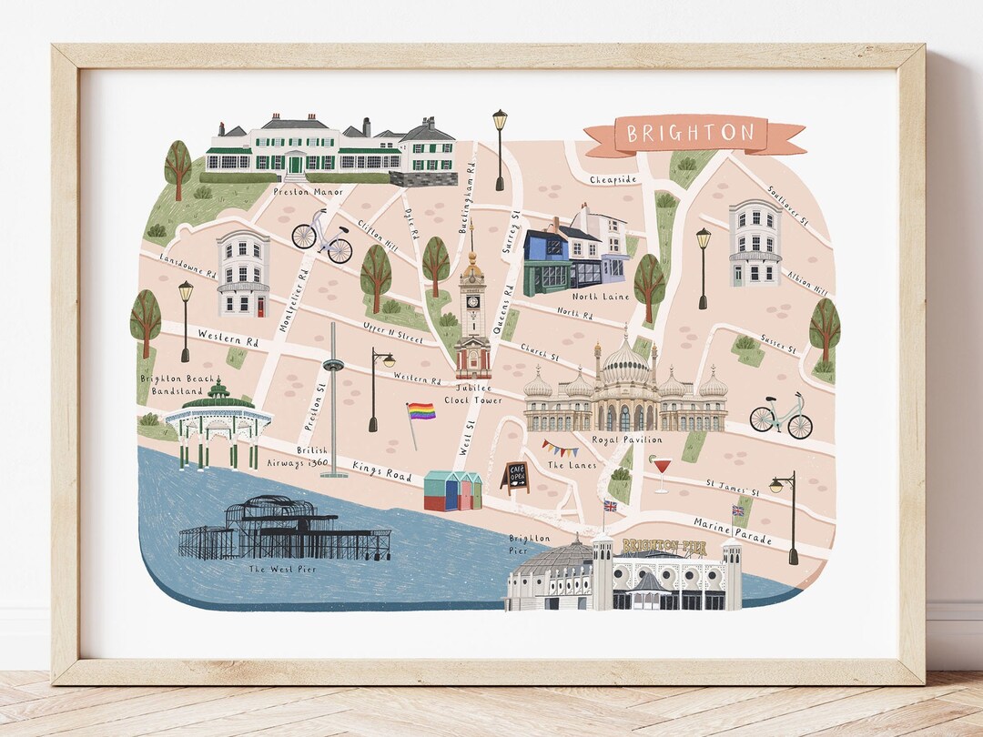 Brighton Map, Illustrated Map of Brighton, Brighton Poster, Brighton ...