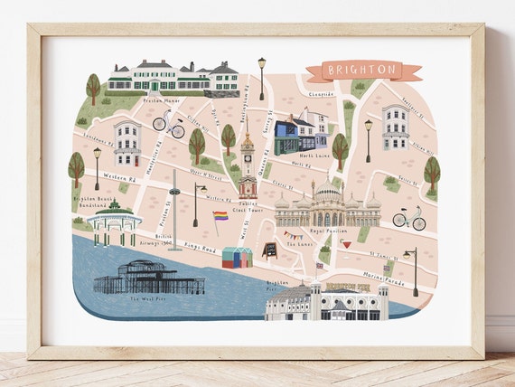 Brighton Map Illustrated Map of Brighton Brighton Poster - Etsy
