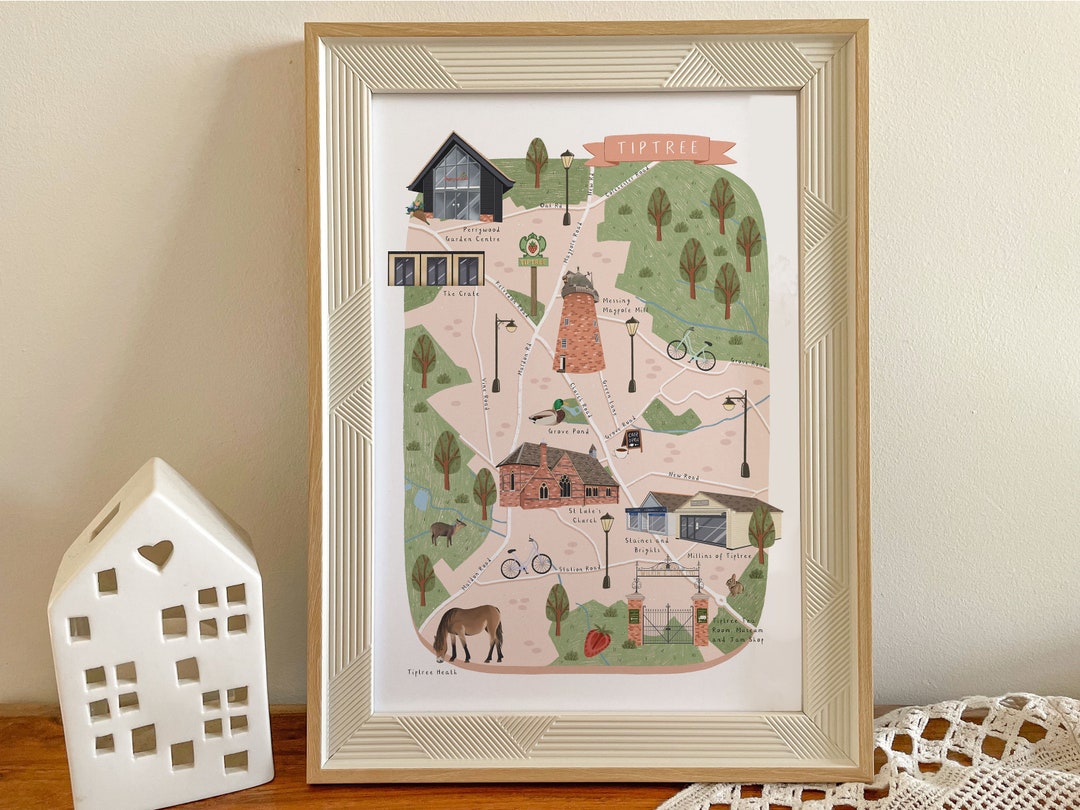 Tiptree Map, Illustrated Map of Tiptree, Tiptree Poster, Tiptree Print ...