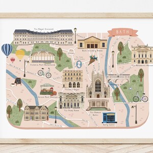 Bath Map, Illustrated Map of Bath, Bath Poster, Bath Print, Bath Art ...
