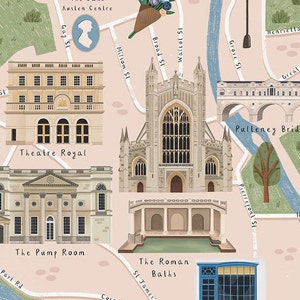 Bath Map, Illustrated Map of Bath, Bath Poster, Bath Print, Bath Art ...