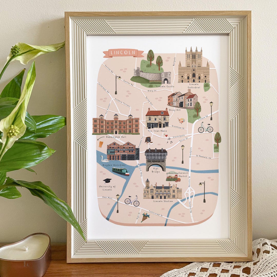 Lincoln Map, Illustrated Map of Lincoln, Lincoln Poster, Lincoln Print ...