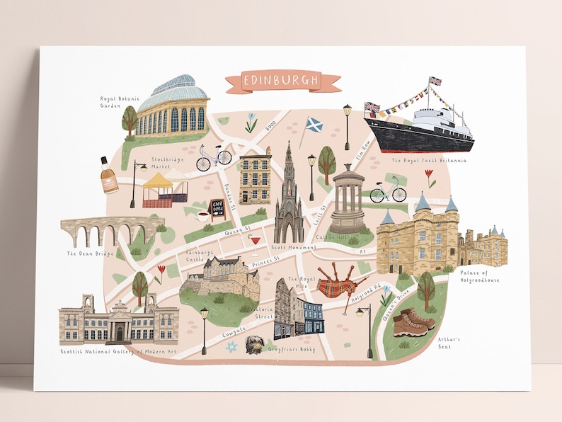 Edinburgh Map Illustrated Map of Edinburgh Edinburgh Print - Etsy