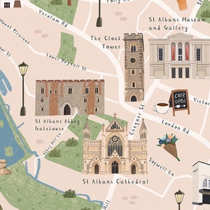 St Albans Map, Illustrated Map of St Albans, St Albans Poster, St ...