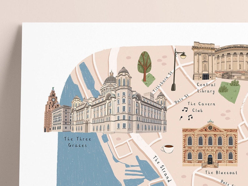 Liverpool Map Illustrated Map of Liverpool Liverpool Poster - Etsy UK