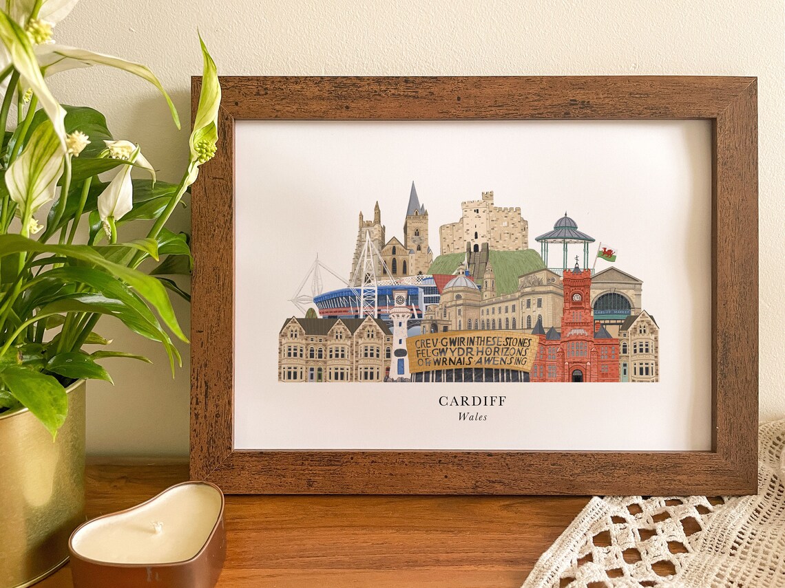 Cardiff Skyline Print Cardiff Landmarks Cardiff Cityscape - Etsy