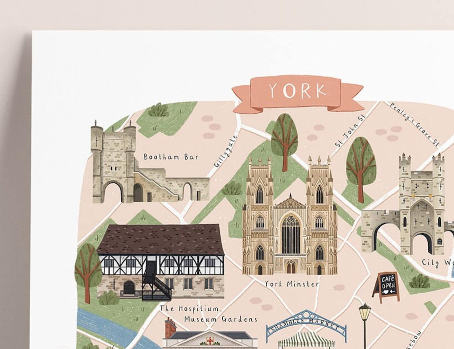 York Map, Illustrated Map of York, York Poster, York Print, York Art ...
