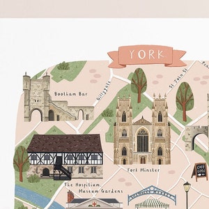 York Map, Illustrated Map of York, York Poster, York Print, York Art ...