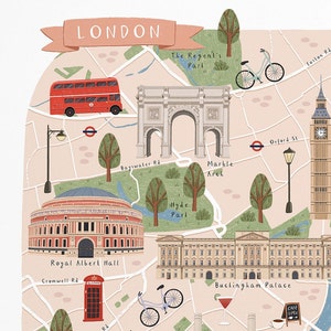 London Map, Illustrated Map of London, London Print, London Art, London ...