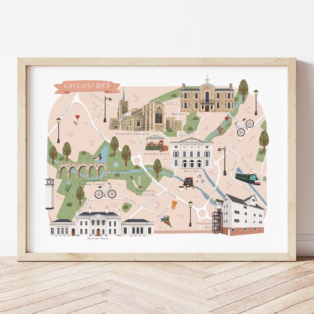 Chelmsford Map, Illustrated Map of Chelmsford, Chelmsford Poster ...