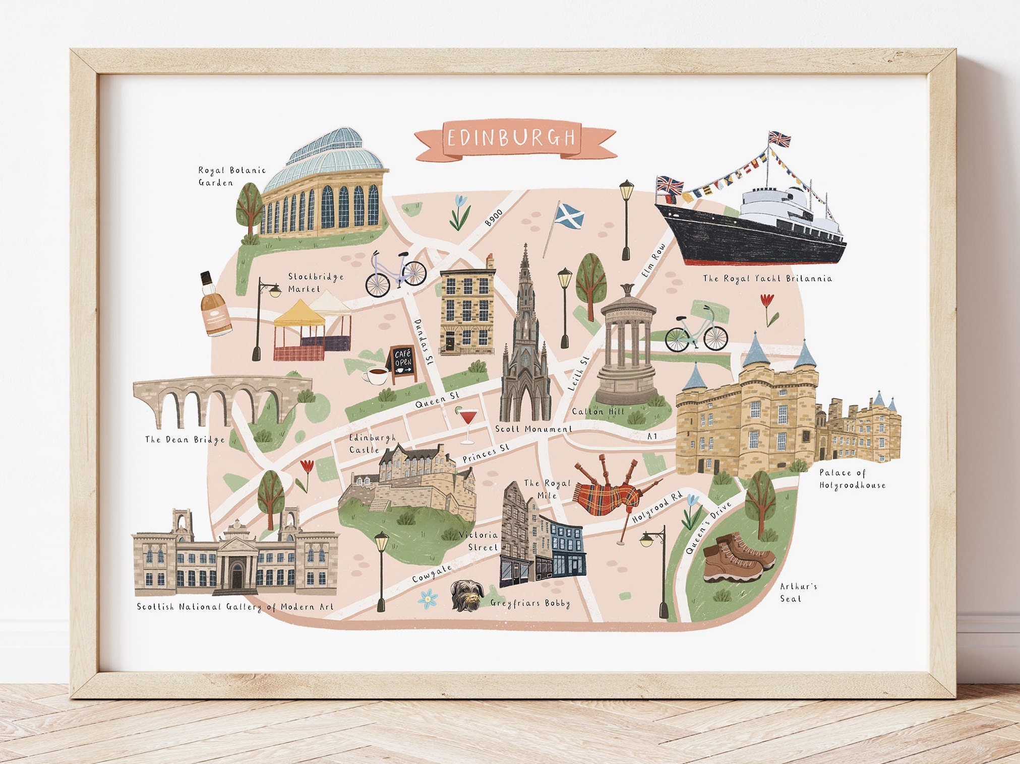 Mapa de Edimburgo mapa ilustrado de Edimburgo impresión de - Etsy España