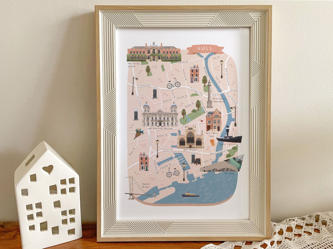 Hull Map, Illustrated Map of Hull, Hull Poster, Hull Print, Hull Art ...