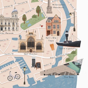 Hull Map, Illustrated Map of Hull, Hull Poster, Hull Print, Hull Art ...