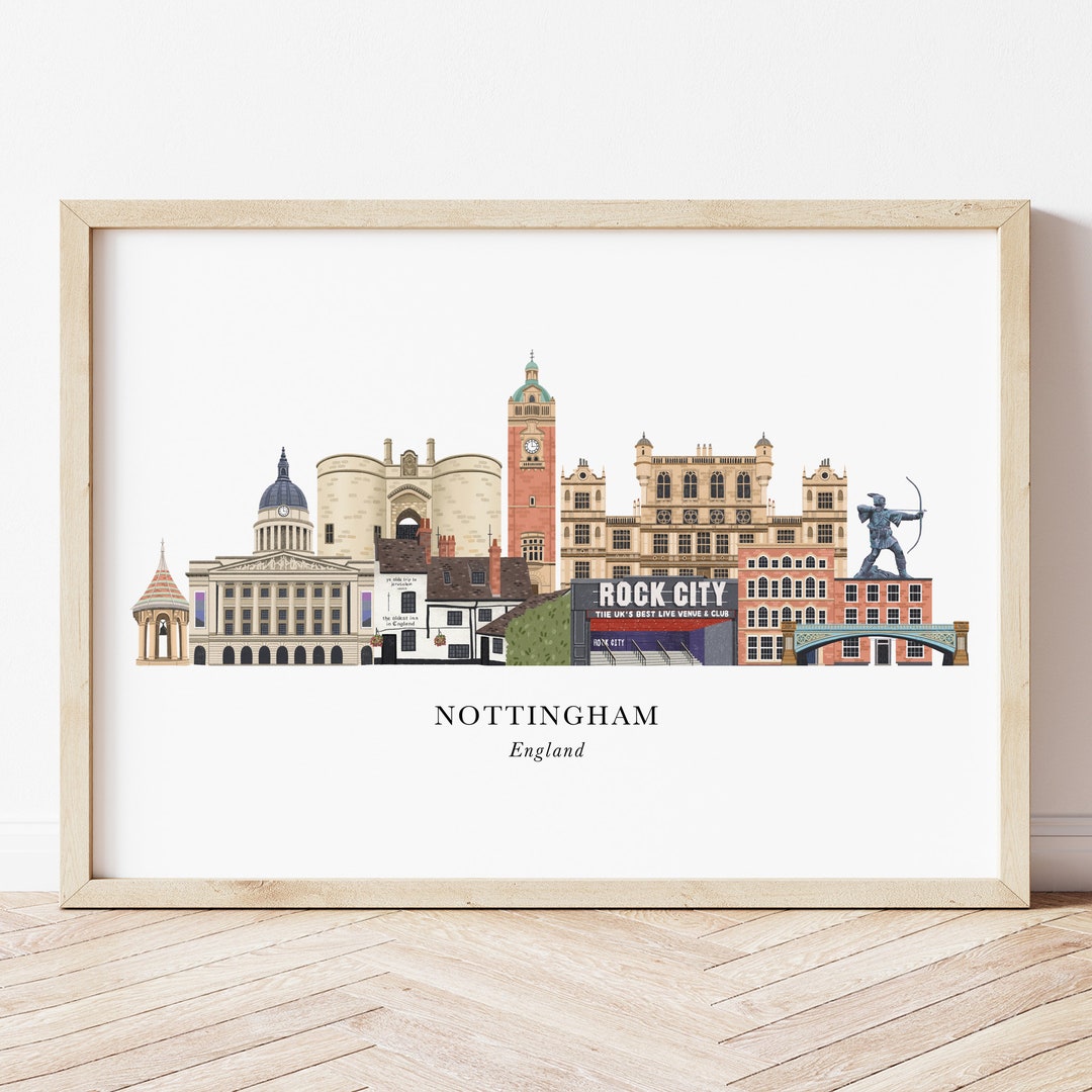 Nottingham Skyline Print, Nottingham Cityscape, Nottingham Wall Art ...