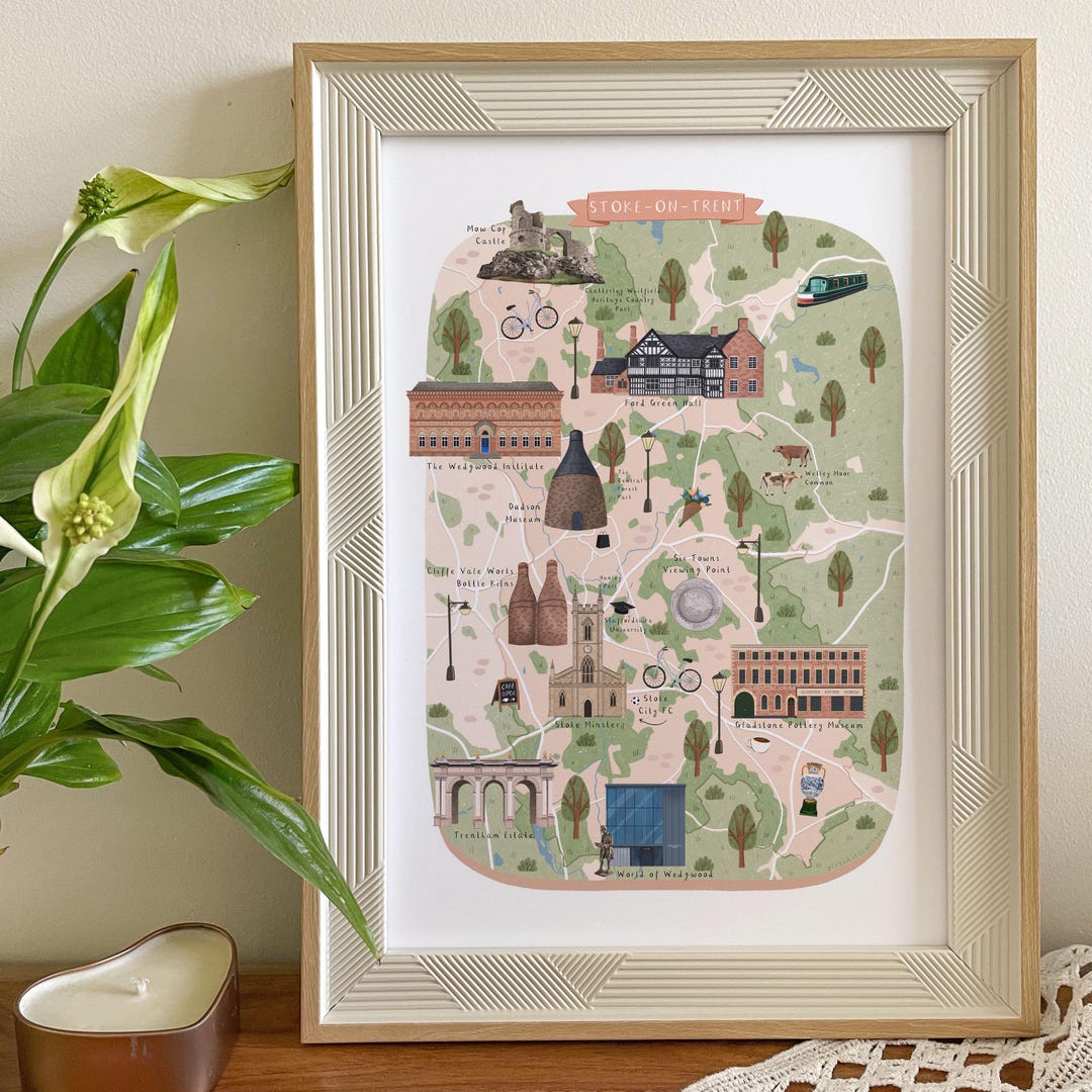 Stoke Map, Illustrated Map of Stoke, Stoke Poster, Stoke Print, Stoke ...