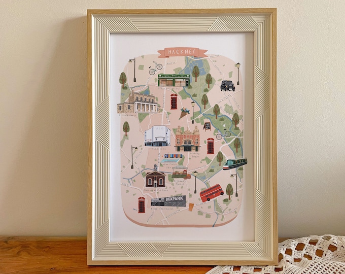 Hackney london Borough Retro Map Giclee Print - Etsy